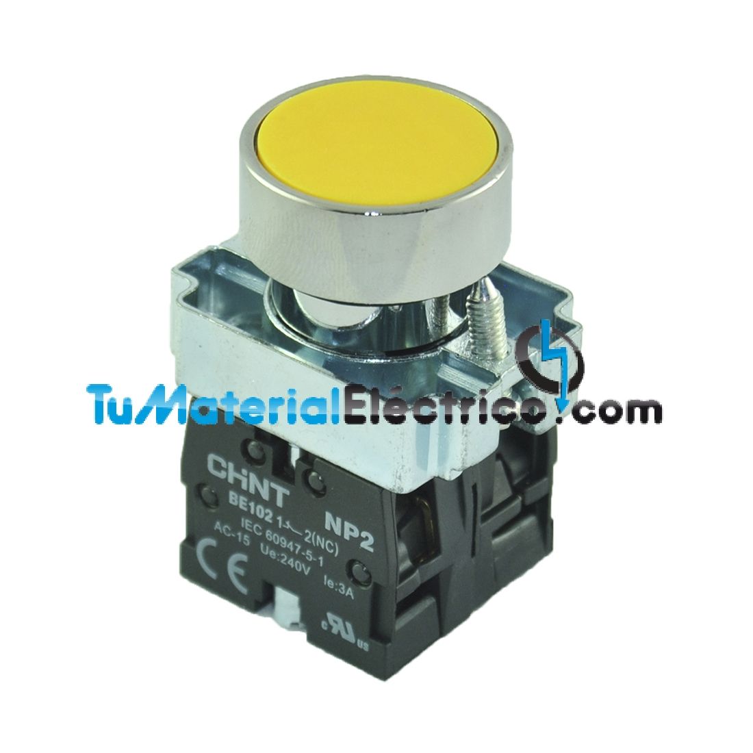 Comprar Pulsador metálico color amarillo Contactos: 1 contacto abierto ...